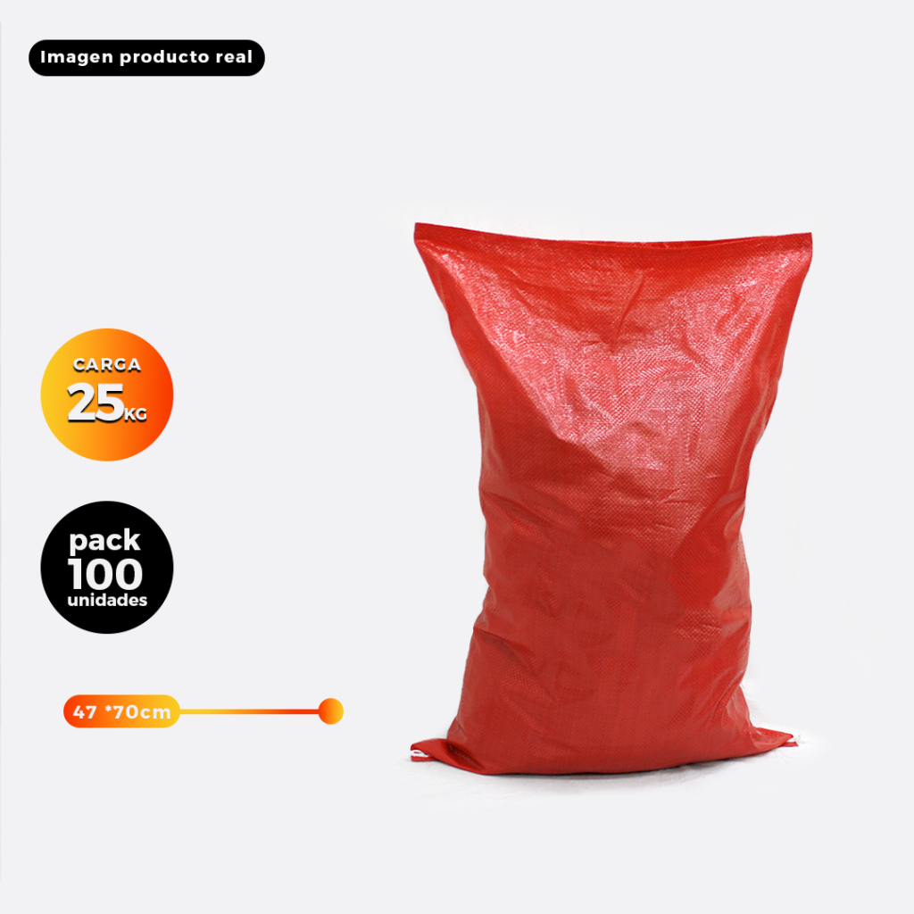 Saco tipo papero (pack 100 unid) | color rojo | cap 25kg | 70*47cm ...